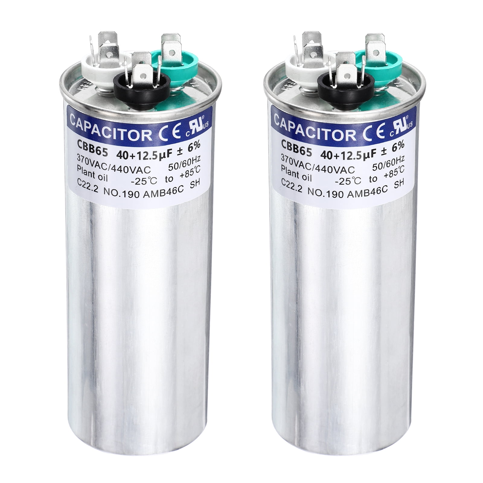 Uxcell 2Pcs 40+12.5 MFD CBB65 Run Start Capacitor 40+12.5 uF, 370/440V ...