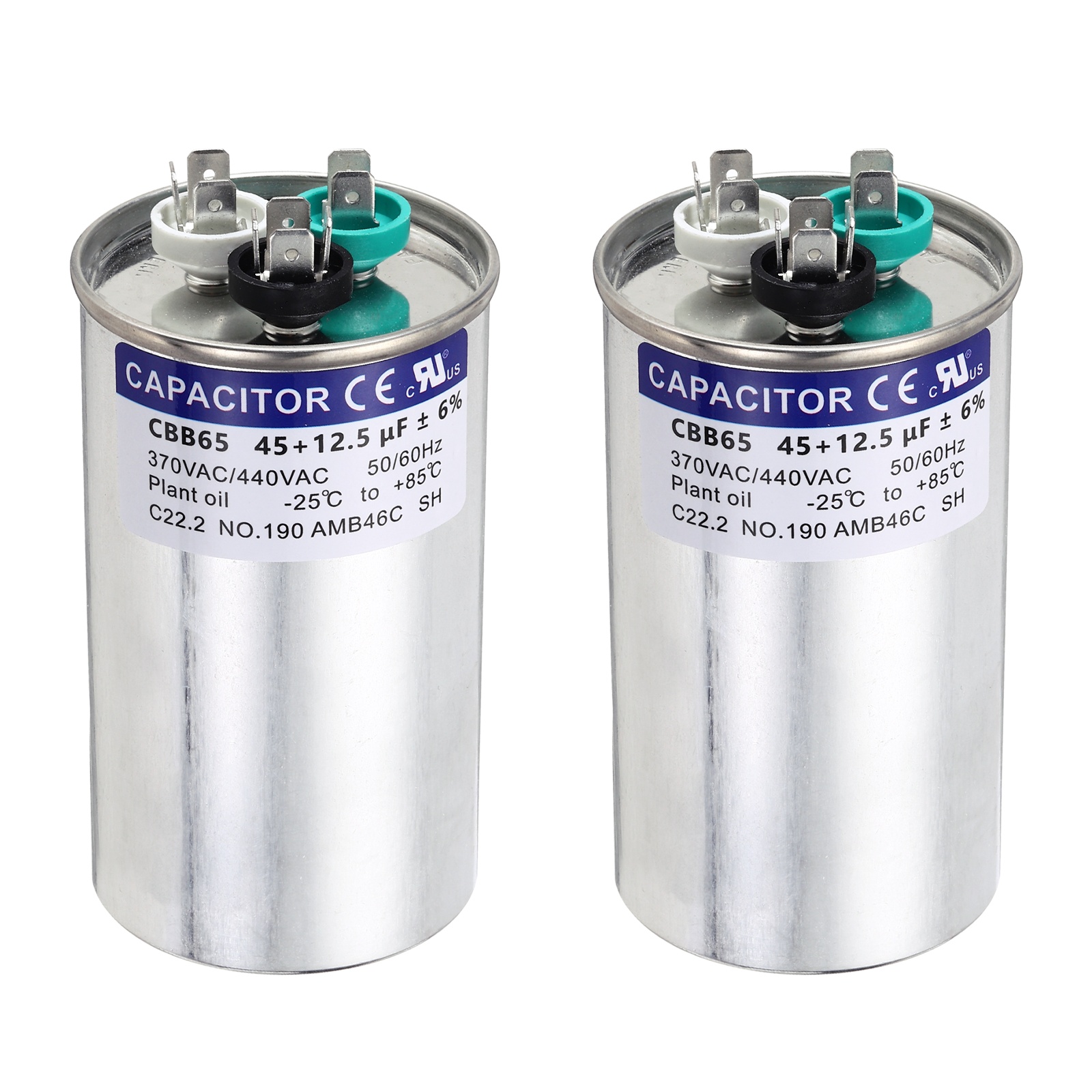 Uxcell 2Pcs 45+12.5MFD CBB65 Run Start Capacitor 45+12.5uF, 370/440V ...