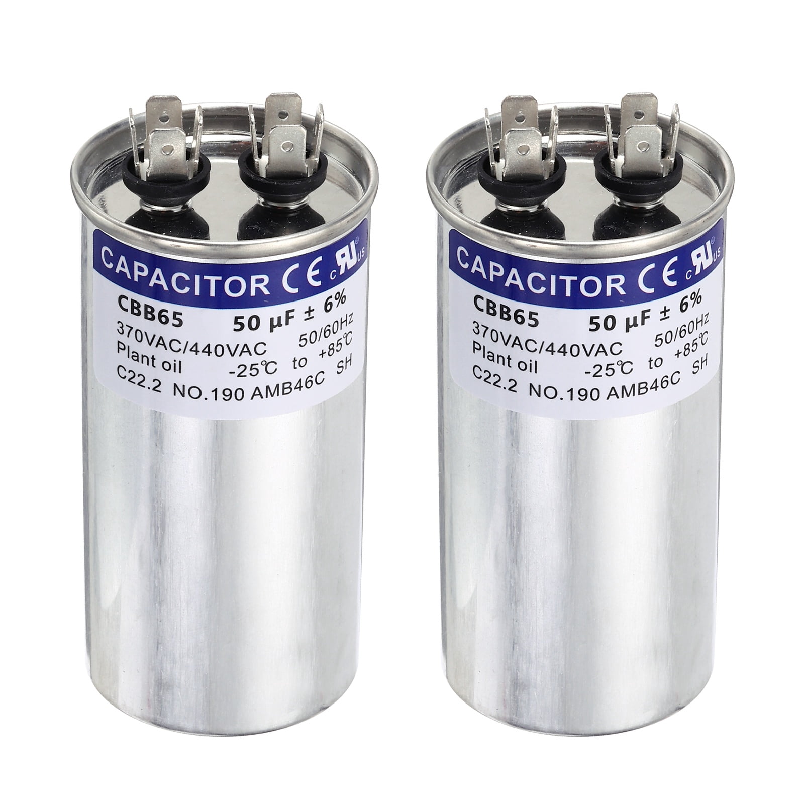 Uxcell 2Pcs 50MFD CBB65 Run Start Capacitor 50uF, 370/440V Round AC ...
