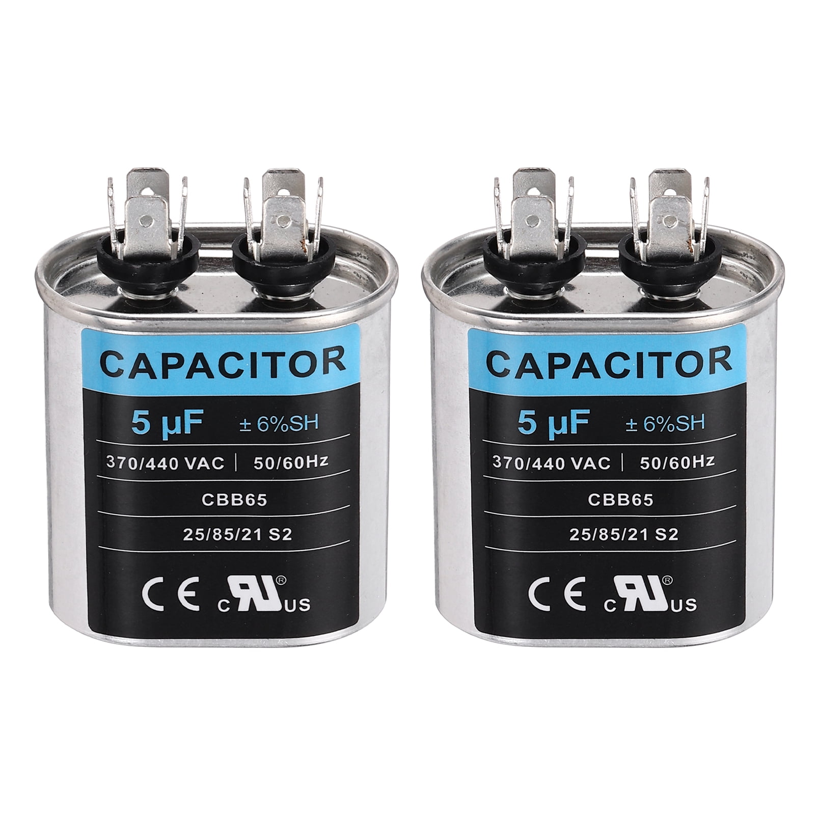 Uxcell 2Pcs 5MFD CBB65 Run Start Capacitor 5uF, 370/440V Oval AC Capacitor for AC Motor Run ...