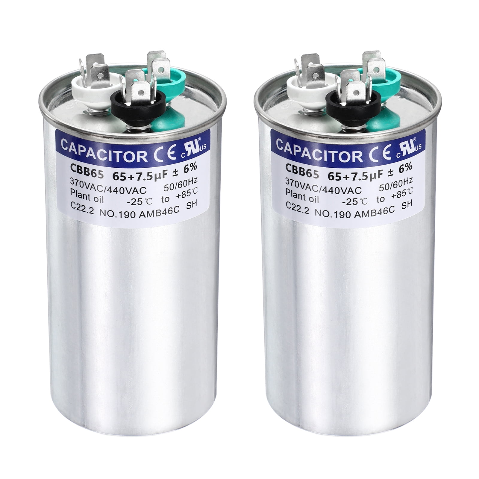 Uxcell 2Pcs 65+7.5MFD CBB65 Run Start Capacitor 65+7.5uF, 370/440V ...