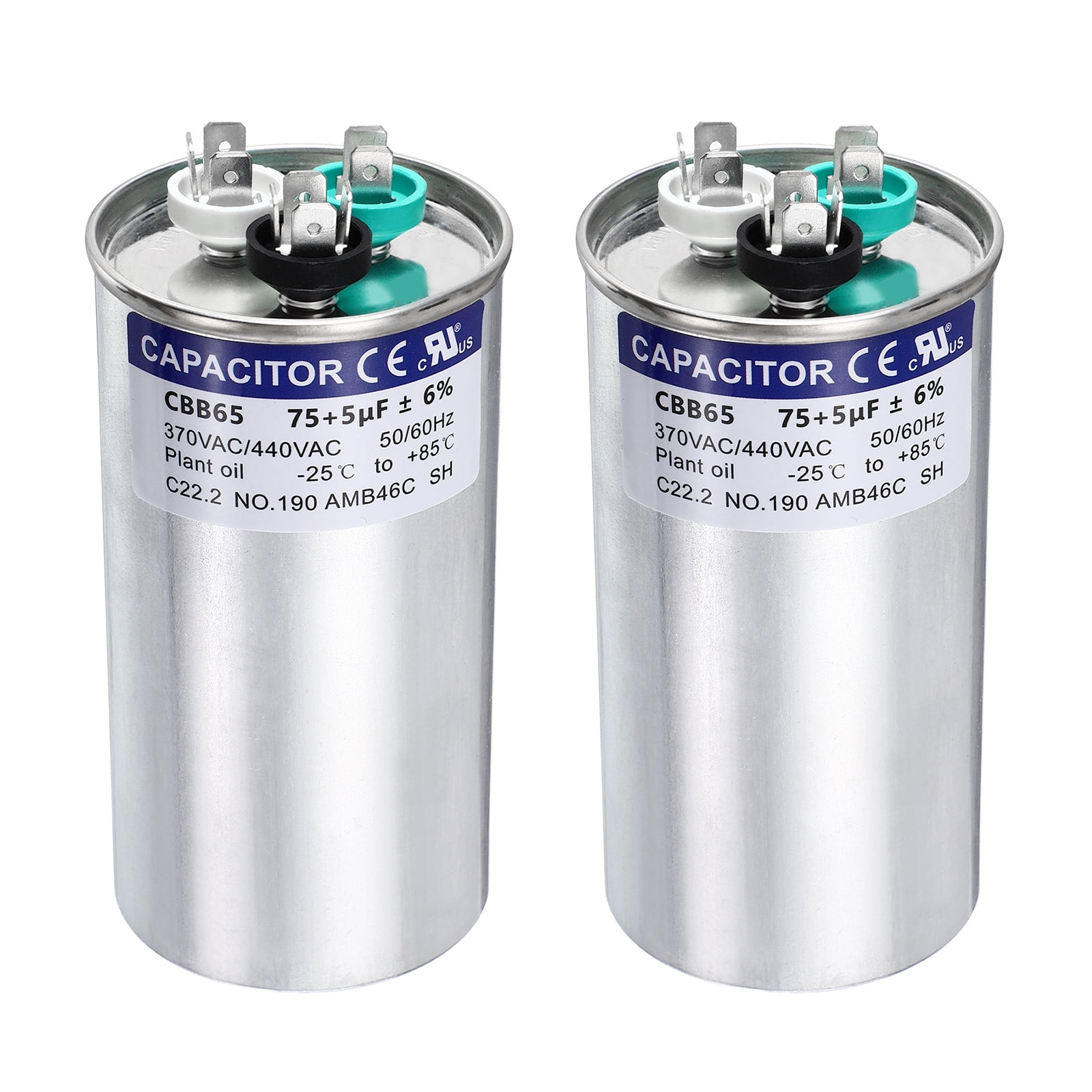 Uxcell 2Pcs 75+5MFD CBB65 Run Start Capacitor 75+5uF, 370/440V Round AC ...