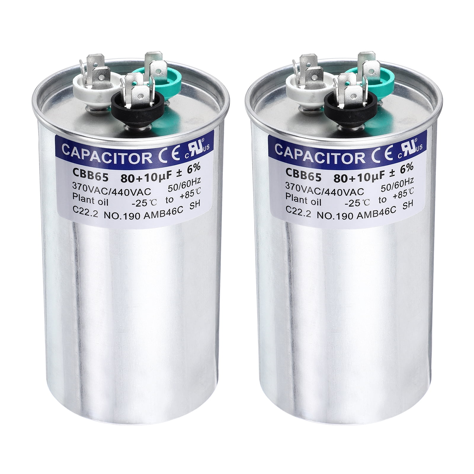 Uxcell 2Pcs 80+10MFD CBB65 Run Start Capacitor 80+10uF, 370/440V Round AC Capacitor for AC Motor ...