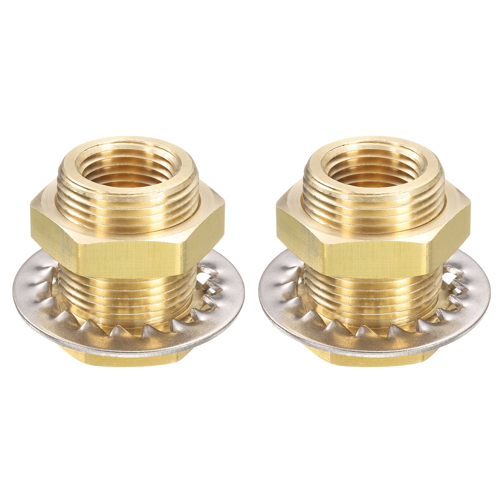 Uxcell 2Pcs Brass Bulkhead Fitting NPT 1/2" Female Double Threaded ...