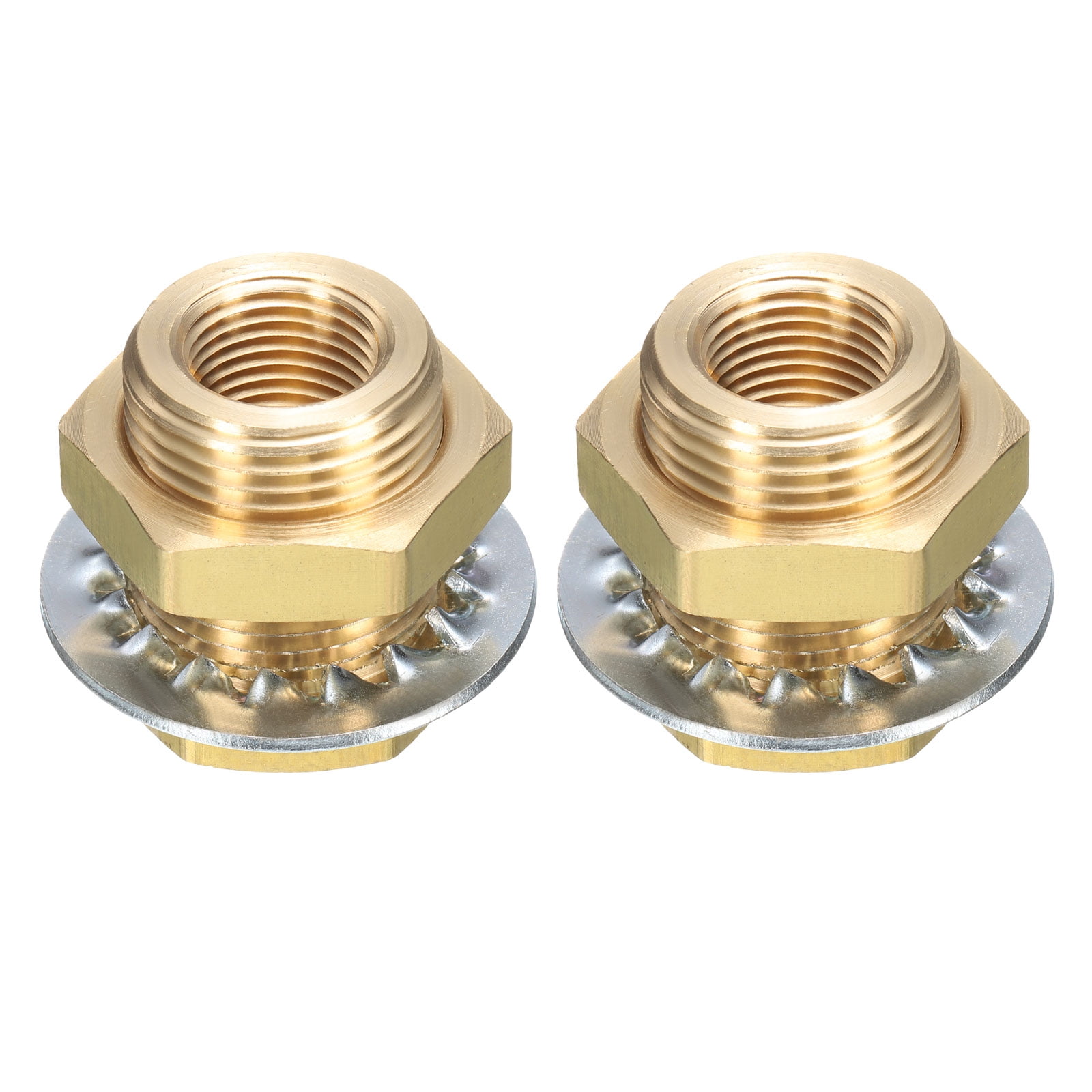 Uxcell 2Pcs Brass Bulkhead Fitting NPT 3/8" Female Double Threaded ...
