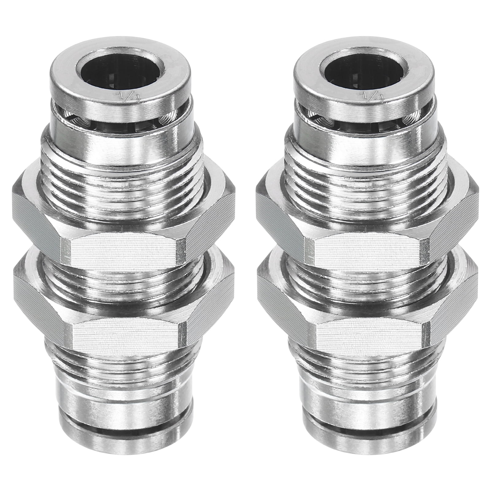 Uxcell 2Pcs Copper Bulkhead Union 1/4" x 1/4" Tube OD Push to Connect Pneumatic Quick Connect ...