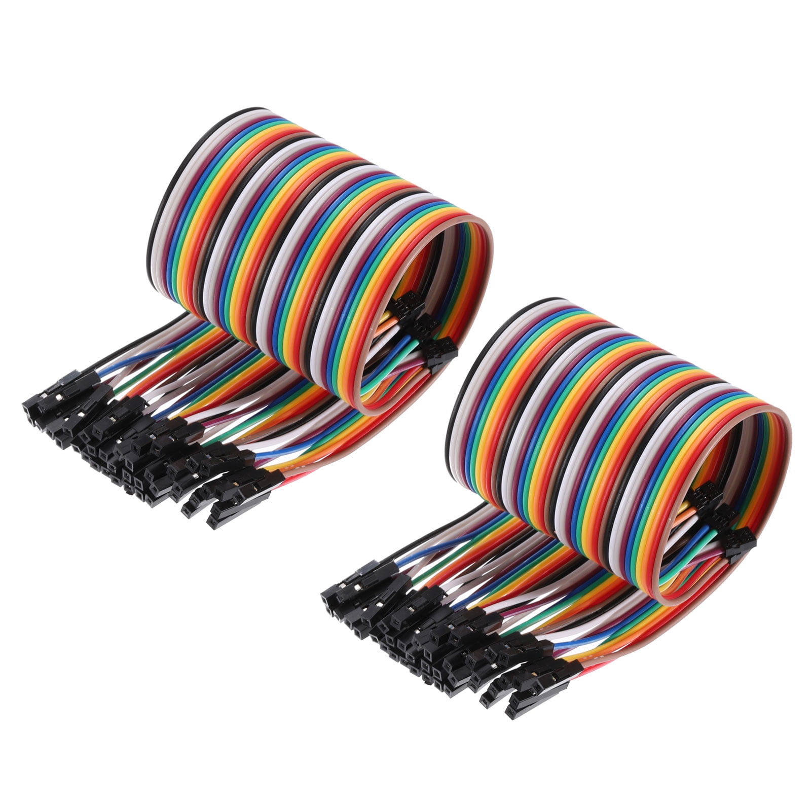 Uxcell 2Pcs Flat Ribbon Cable 2.25mm to 2mm Pitch 40 Pin Female to Female Rainbow IDC Flat ...