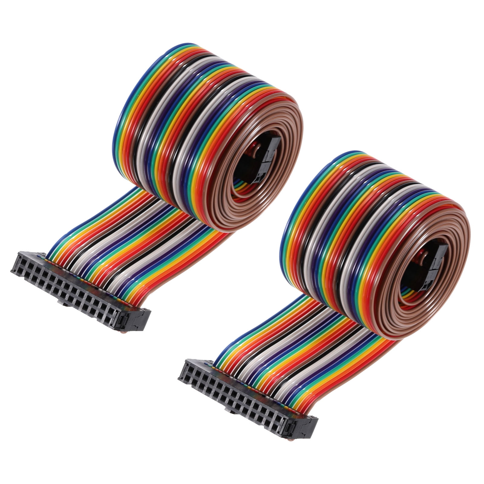 Uxcell 2Pcs Flat Ribbon Cable 2.54mm Pitch 26 Pin Female to Female Rainbow IDC Flat Ribbon Wire ...