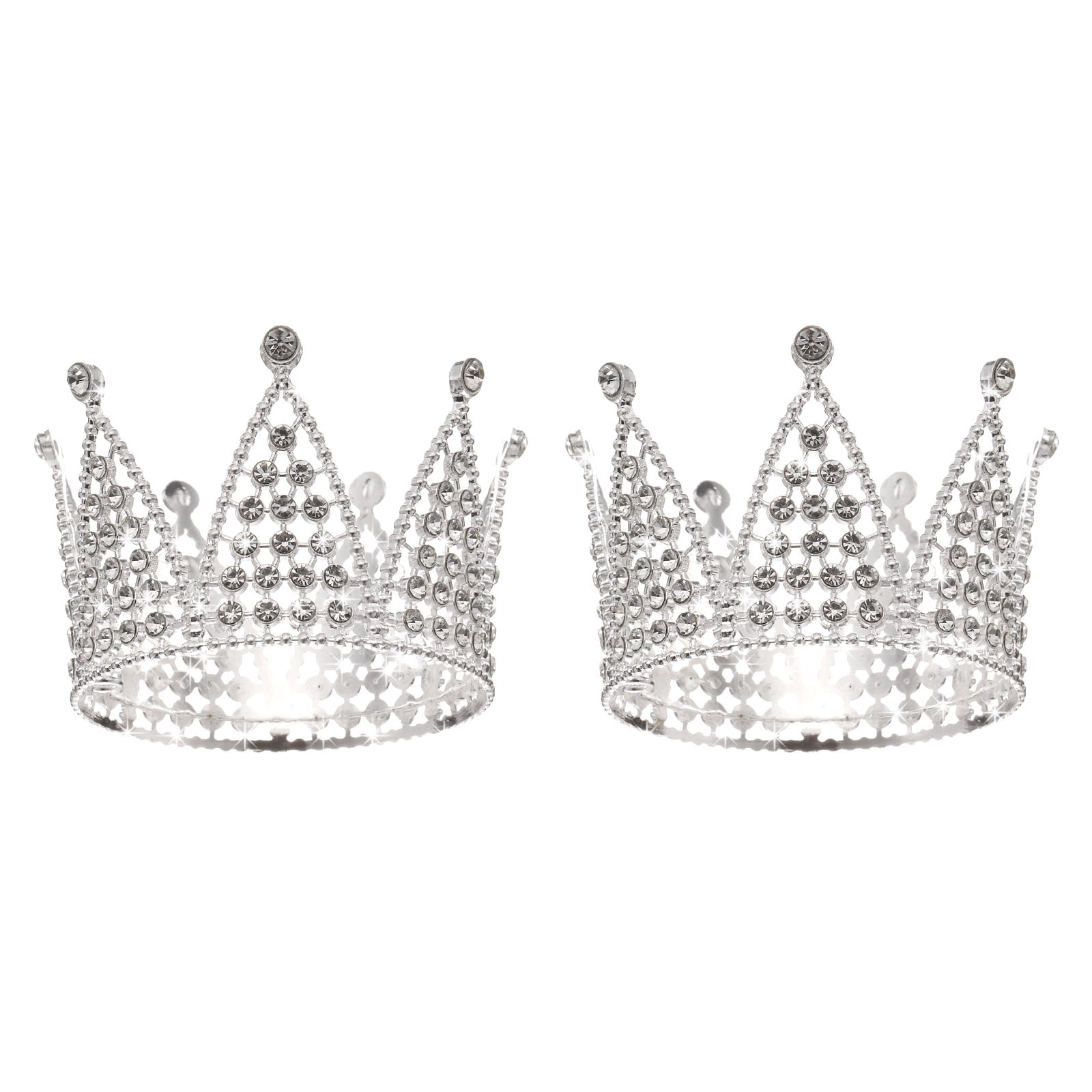 Uxcell 2Pcs Mini Crown Cake Toppers, Alloy Queen Princess Little Silver ...