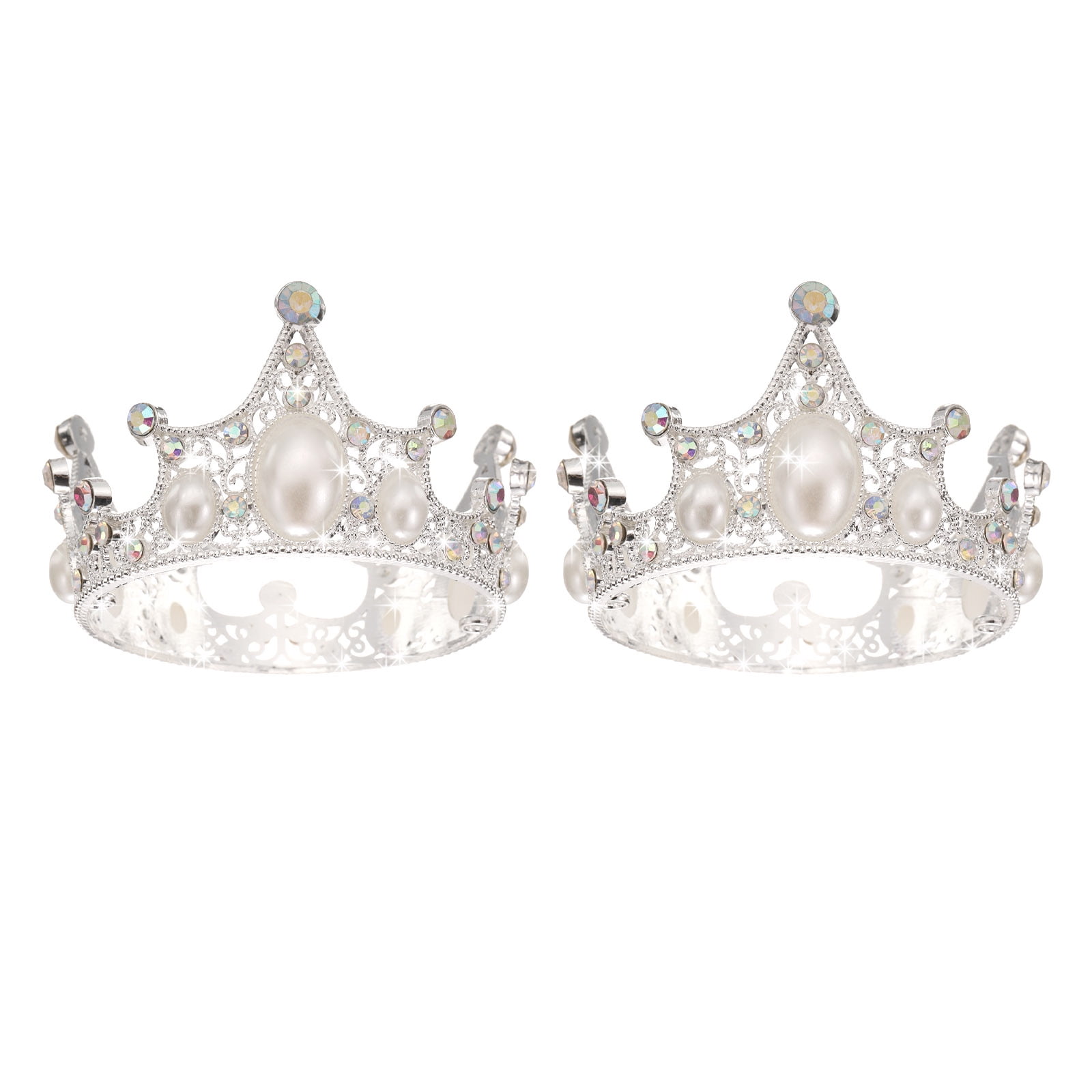 Uxcell 2Pcs Mini Crown Cake Toppers, Alloy Queen Princess Little Silver ...