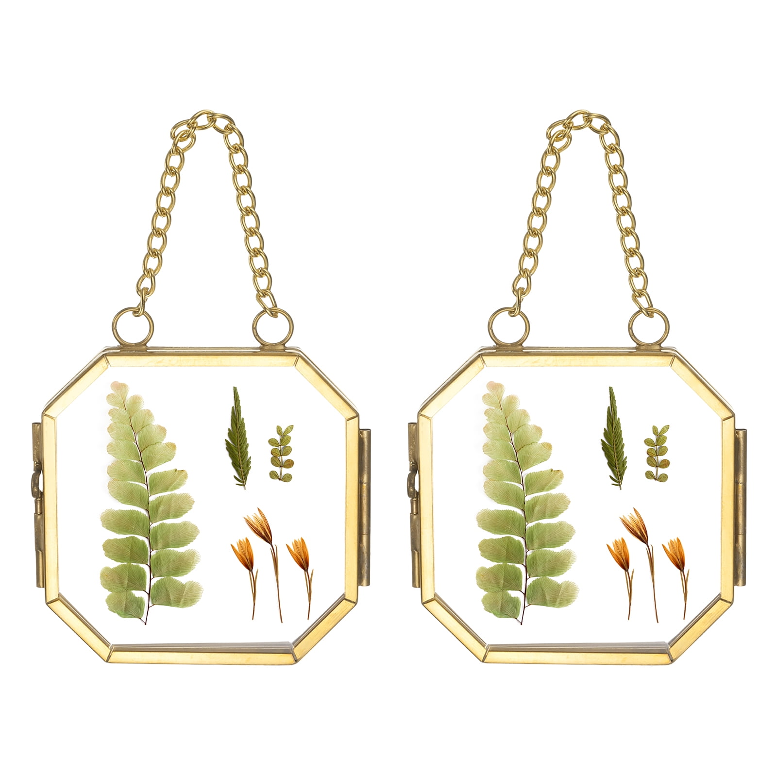 Uxcell 2Pcs Mini Hanging Glass Frame, 2.4 Inch Clear Brass Frame with ...