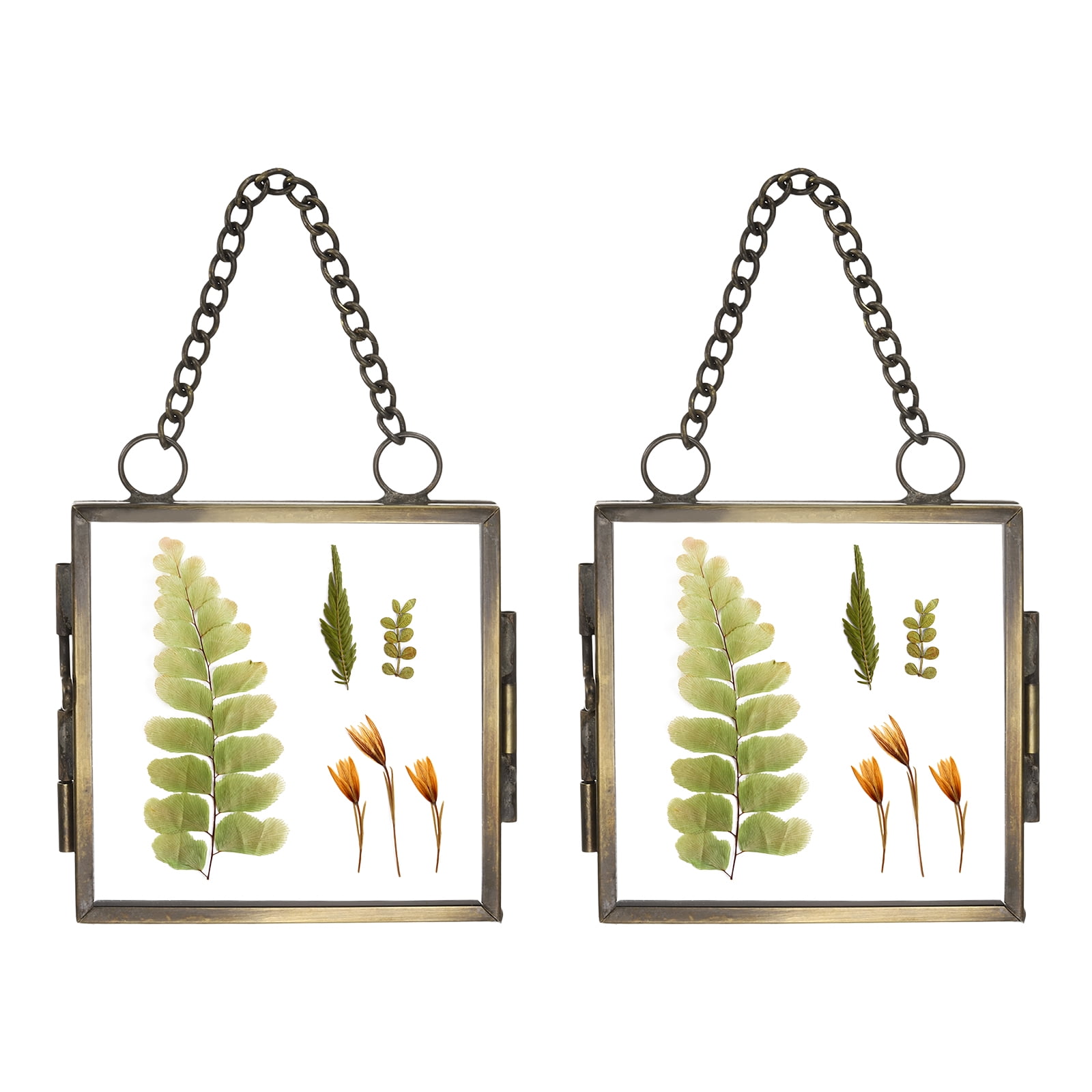 Uxcell 2Pcs Mini Hanging Glass Frame, 2x2 Inch Clear Brass Frame with ...