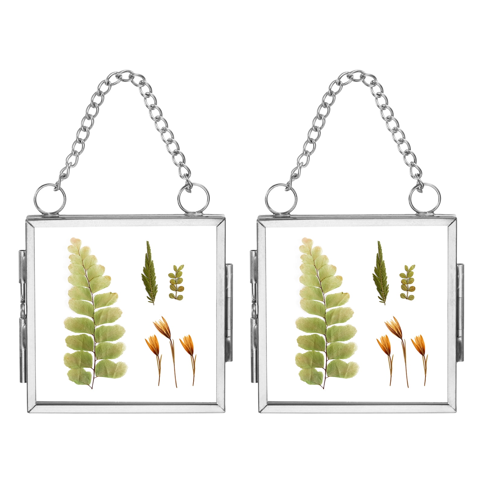 Uxcell 2Pcs Mini Hanging Glass Frame, 2x2 Inch Clear Brass Frame with ...