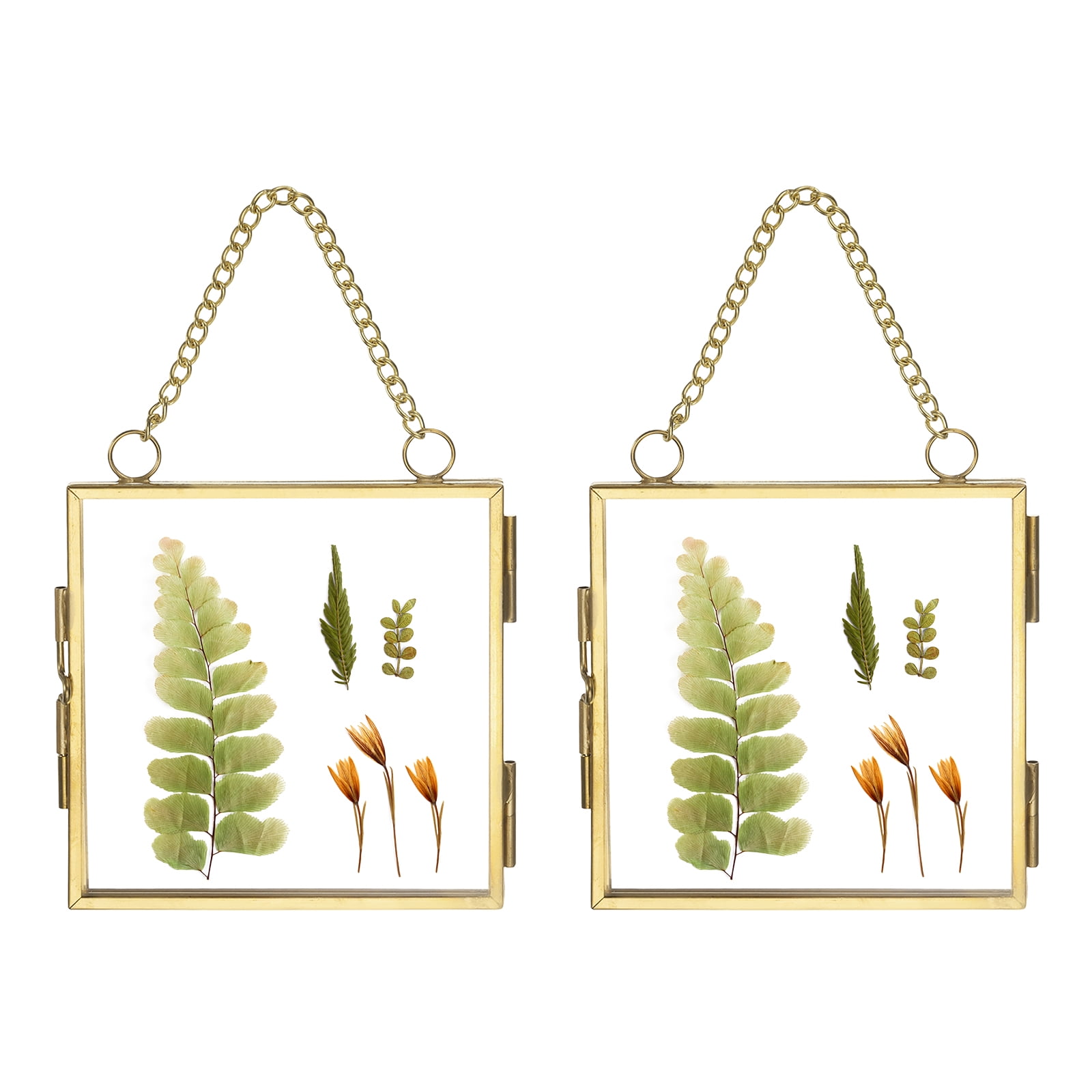 Uxcell 2Pcs Mini Hanging Glass Frame, 3x3 Inch Clear Brass Frame with ...
