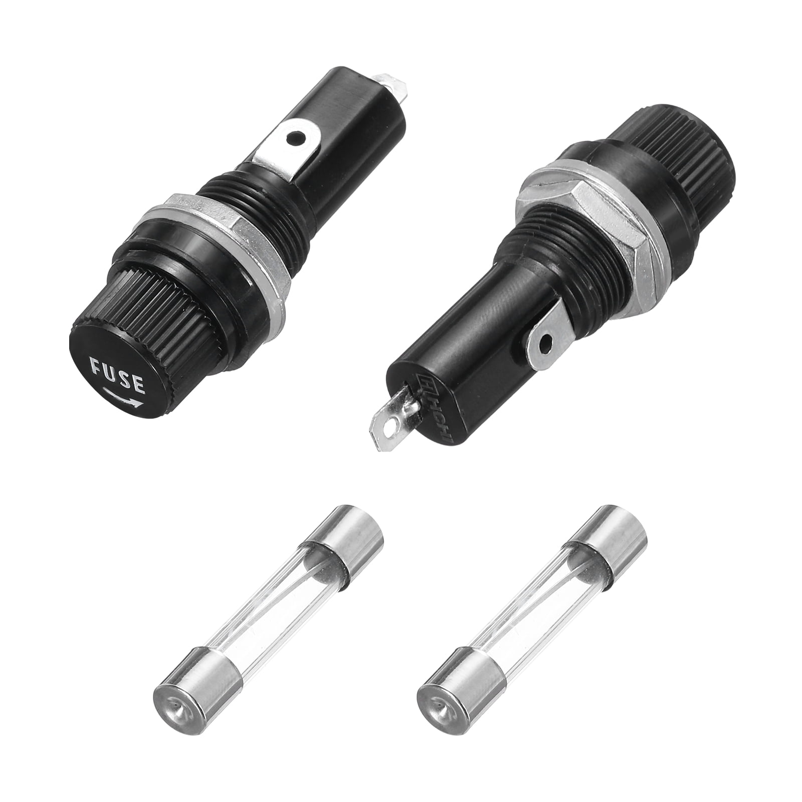 Uxcell 2Pcs Panel Mounted Fuse Holders 45 x 18.4mm 250V 125V, 4A with 2 ...