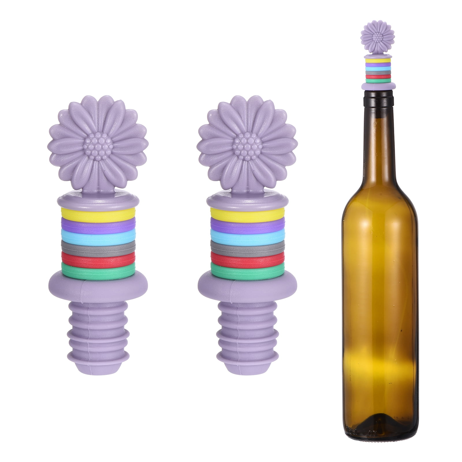 Uxcell 2Pcs Silicone Wine Stopper, Sunflower Shape Funny Wine Stopper ...
