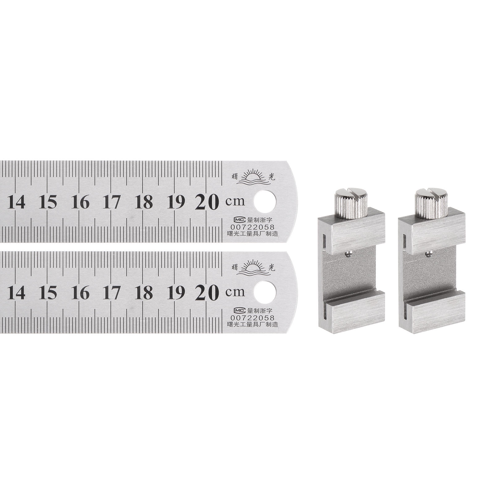 Uxcell 2Pcs Stainless Steel Ruler with Scriber Block 8" Metric Inch ...