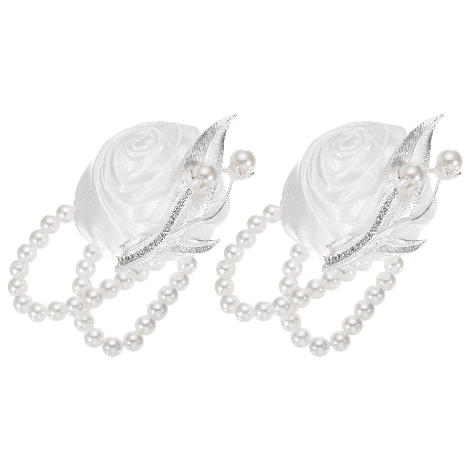 Uxcell 2Pcs Wrist Corsage Artificial Flower with Faux Pearl Bracelets ...
