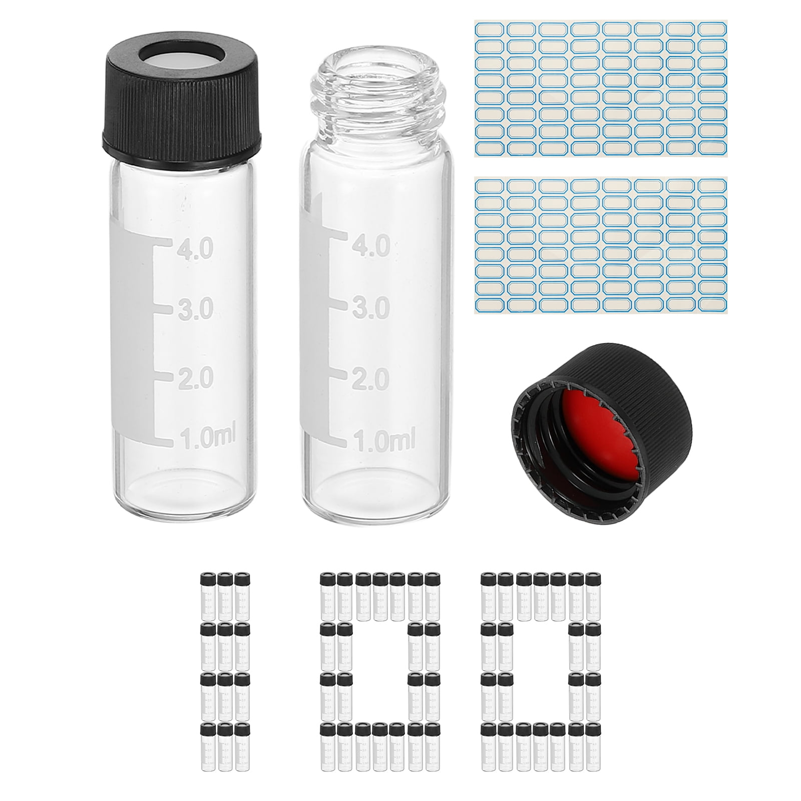 Uxcell 2ml Autosampler Vial, 100Pcs HPLC/GC Vials 9-425 Lab Clear Vials Sample Vial Screw Cap ...