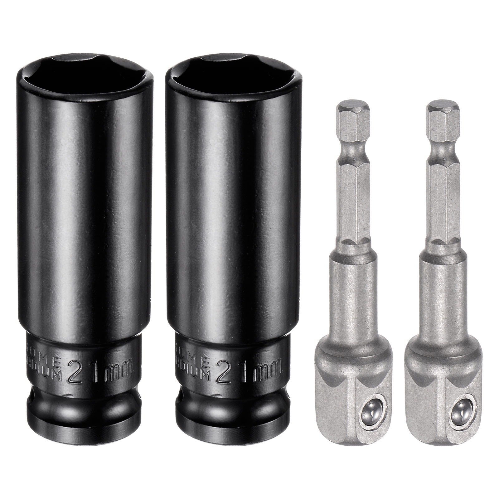 Uxcell 2pcs 1/2" Drive 21mm 6-Point Socket 3" Length, 2pcs 1/2" to 1/4 ...