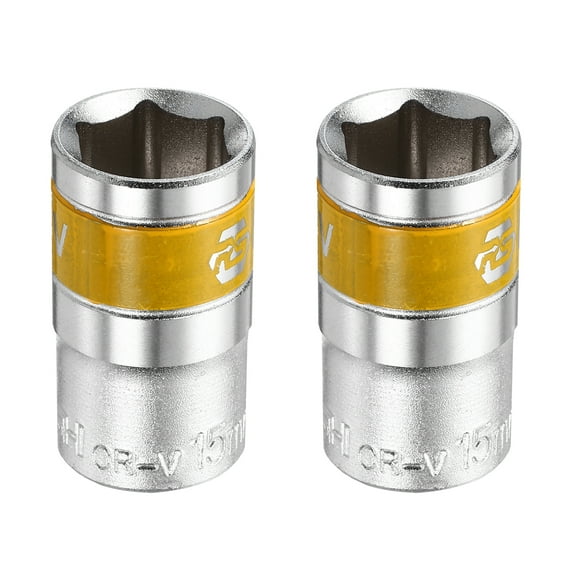 Uxcell 2pcs 1/2" Drive 6 Points Socket 15mm CR-V Metric Shallow Impact ...