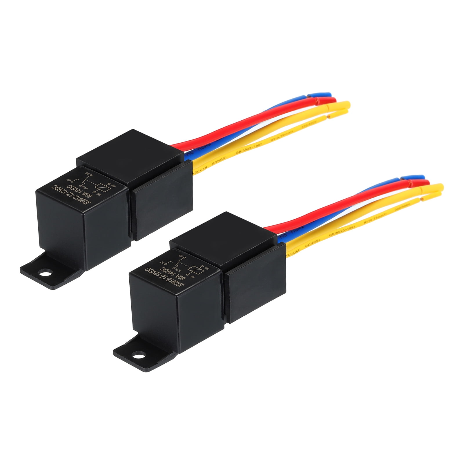 Uxcell 2pcs 12V DC 5-Pin 80A Interlocking Relay Socket Harness Base ...