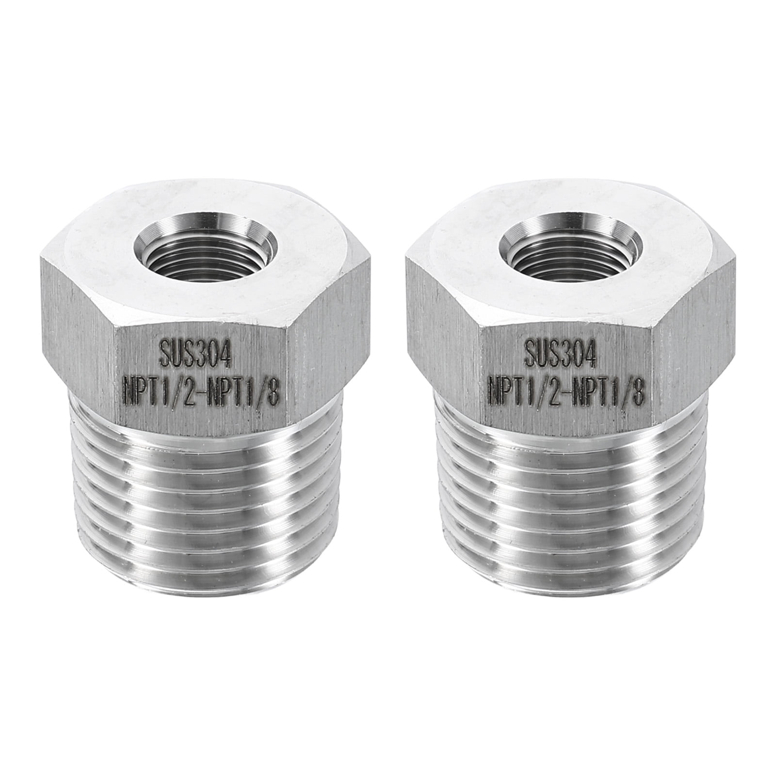 Uxcell 2pcs 304 Stainless Steel Reducer Bushing 1/2" NPT Male x 1/8 ...
