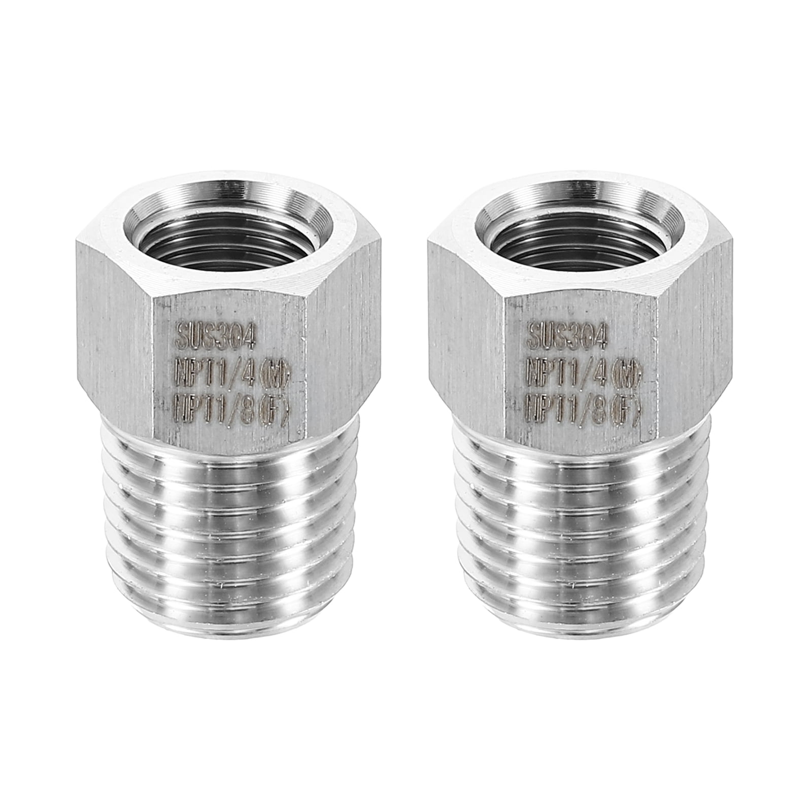 Uxcell 2pcs 304 Stainless Steel Reducer Bushing 1/4" NPT Male x 1/8" NPT Female Hex Bushings ...