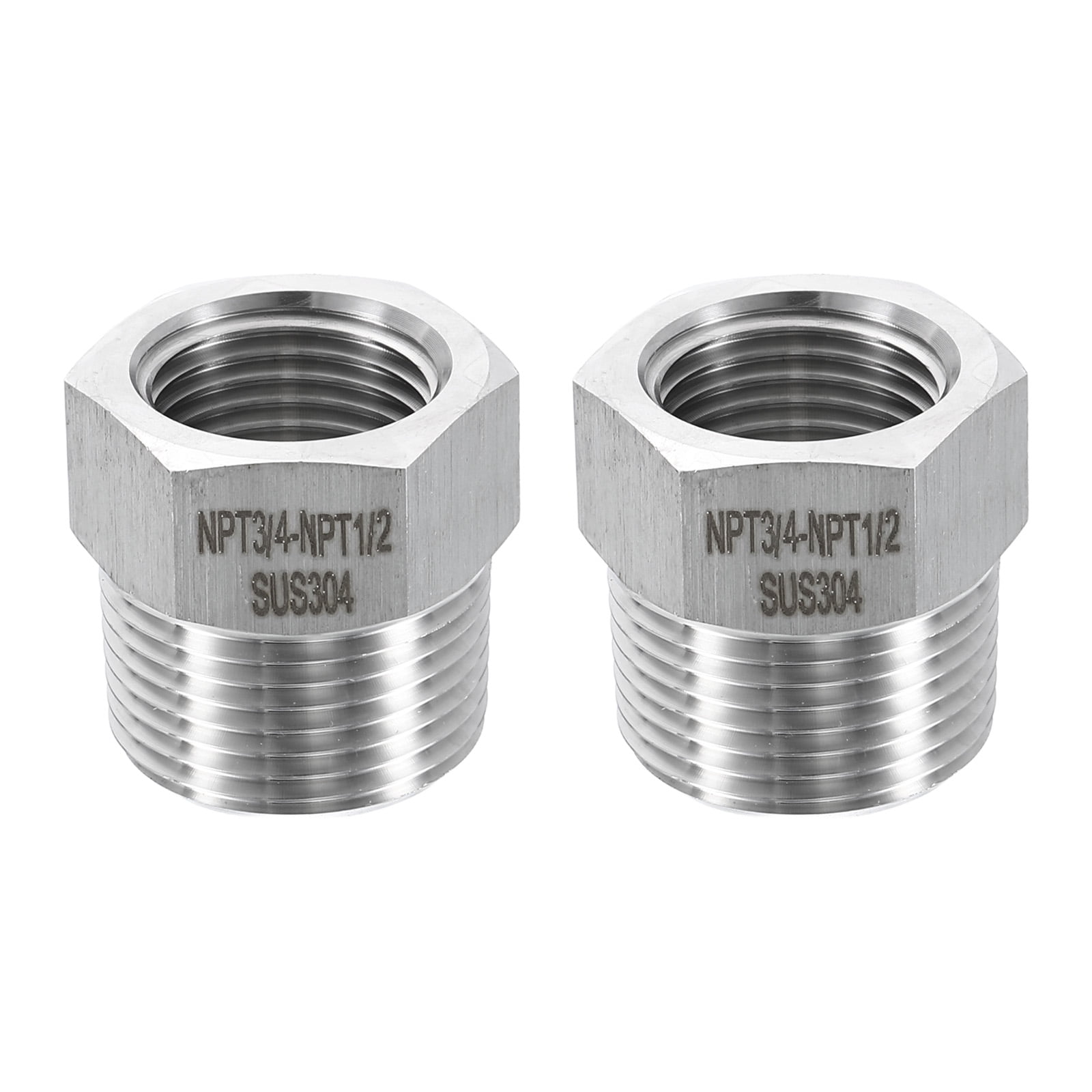 Uxcell 2pcs 304 Stainless Steel Reducer Bushing 3/4" NPT Male x 1/2" NPT Female Hex Bushings ...