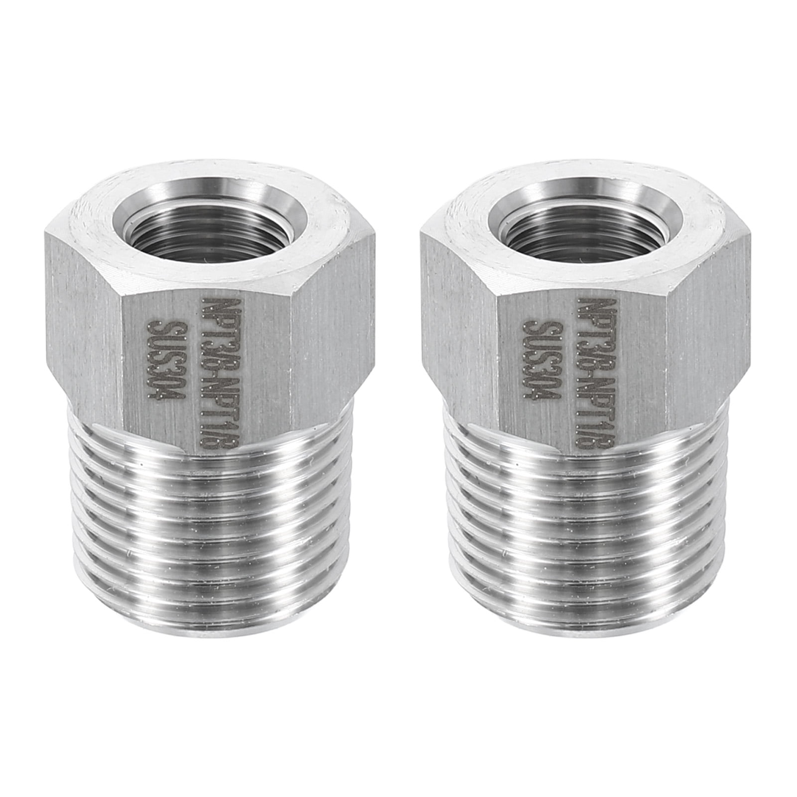 Uxcell 2pcs 304 Stainless Steel Reducer Bushing 3/8" NPT Male x 1/8" NPT Female Hex Bushings ...
