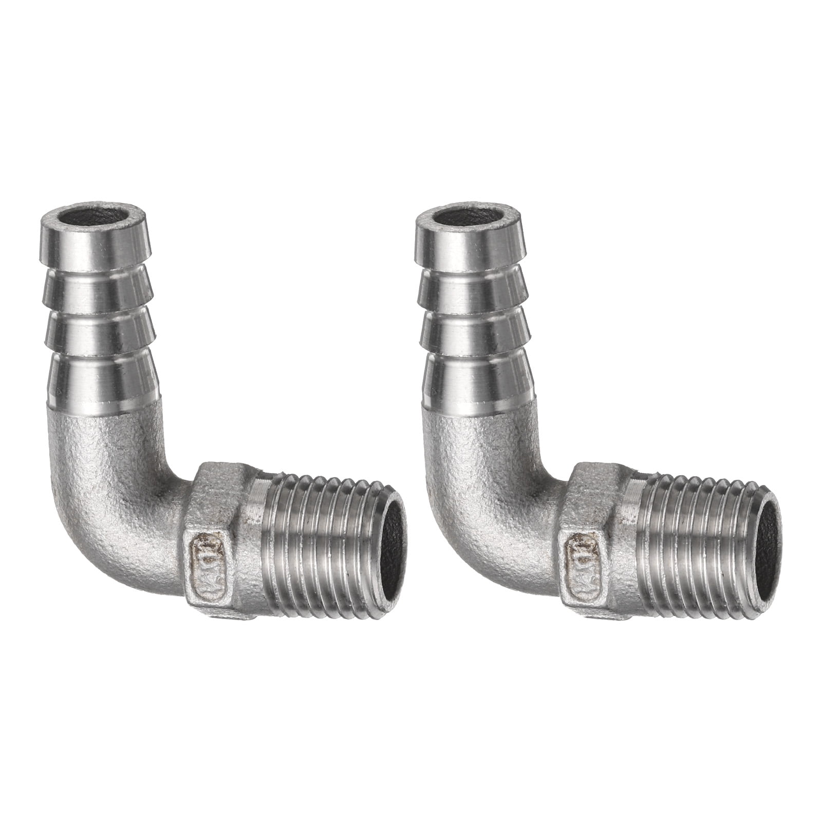 Uxcell 2pcs 90 Degree Elbow Hose Barb Fitting 0.4" Barb x 1/4" NPT Male Stainless Steel Pipe ...