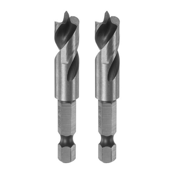 Uxcell 2pcs Brad Point Drill Bits 3/8" Dia 1/4" Hex Shank Stubby Drill ...