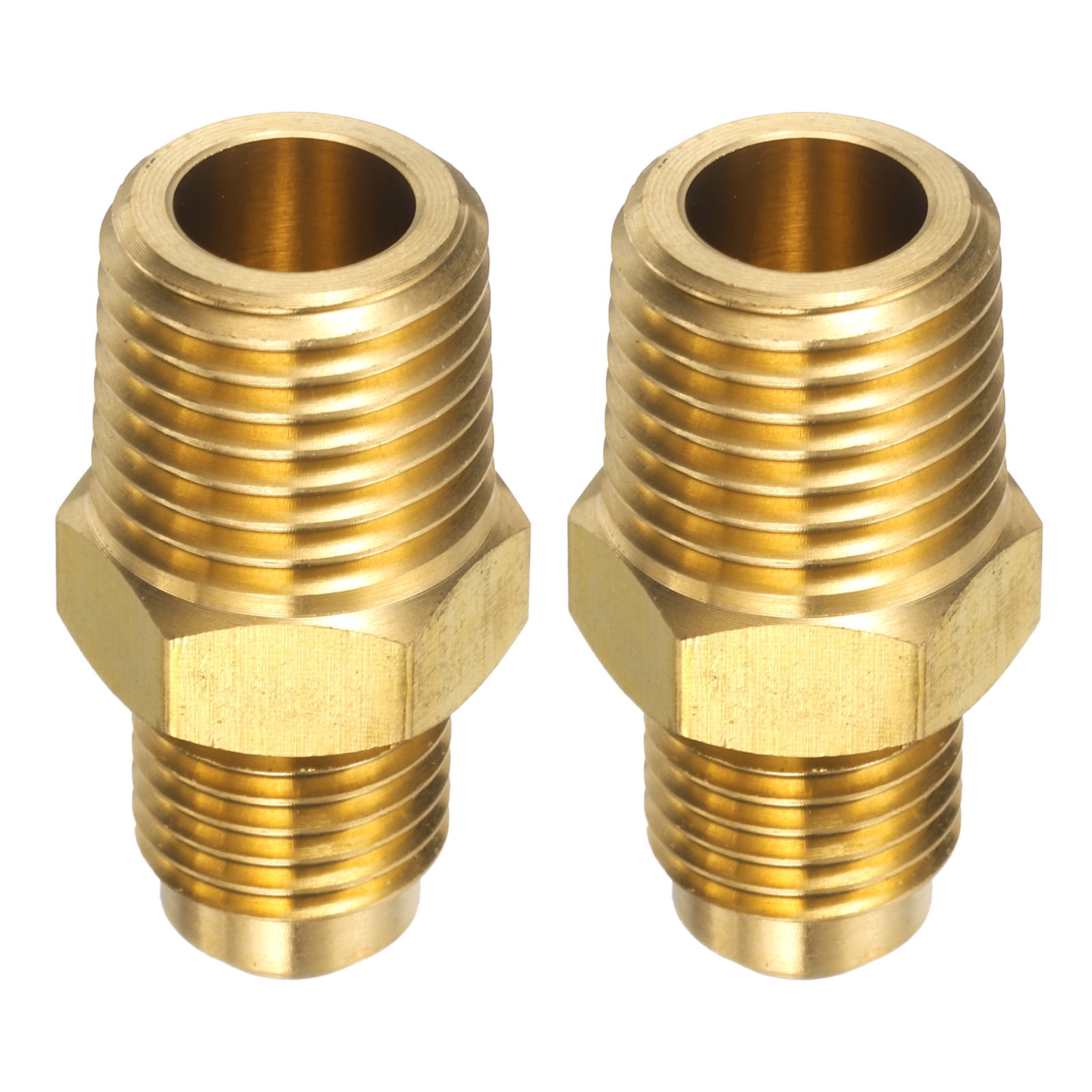Uxcell 2pcs Brass Flare Tube Fitting 1/4" OD x 1/4" NPT Male Half Union Gas Adapter Flare Brass ...