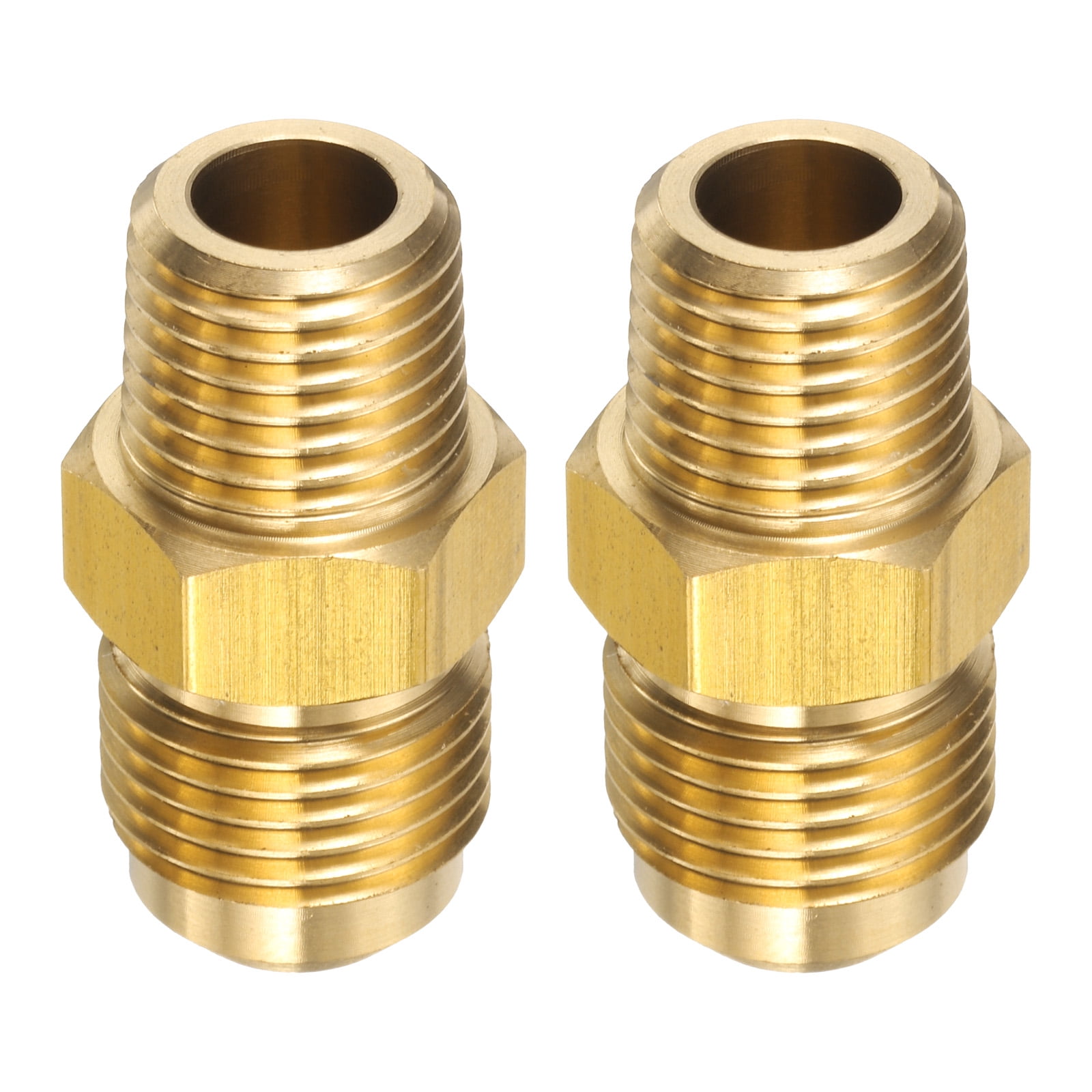 Uxcell 2pcs Brass Flare Tube Fitting 3/8" OD x 1/4" NPT Male Half Union Gas Adapter Flare Brass ...