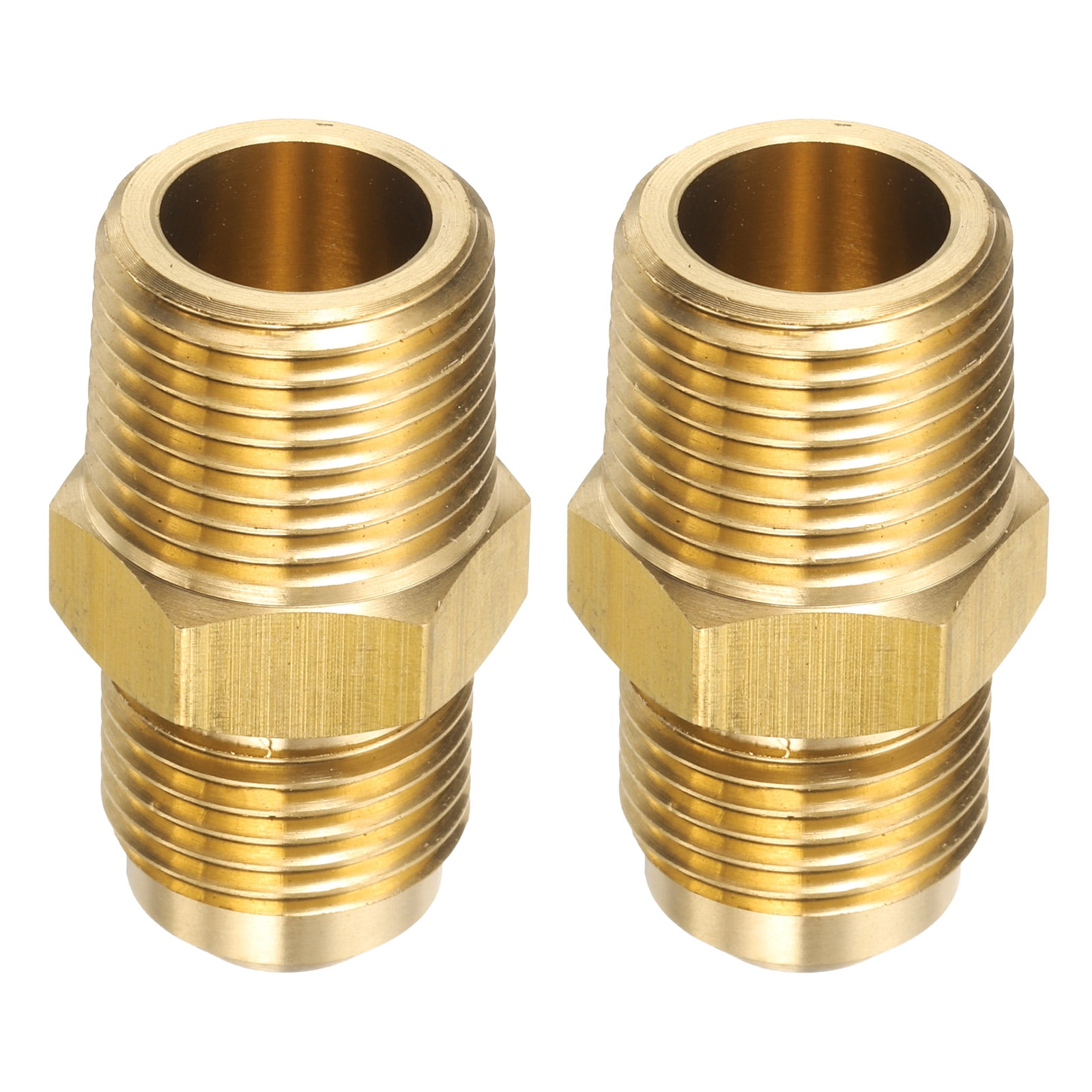 Uxcell 2pcs Brass Flare Tube Fitting 3/8" OD x 3/8" NPT Male Half Union Gas Adapter Flare Brass ...