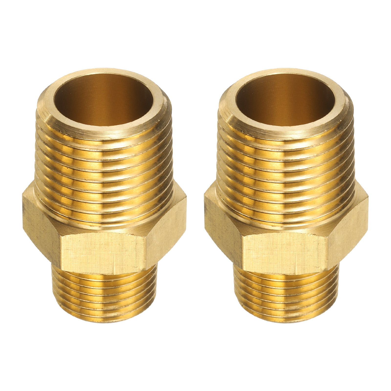 Uxcell 2pcs Brass Pipe Fitting 1/2" NPT x 3/8" NPT Male Brass Hex Nipple Pipe Extension Adapter ...