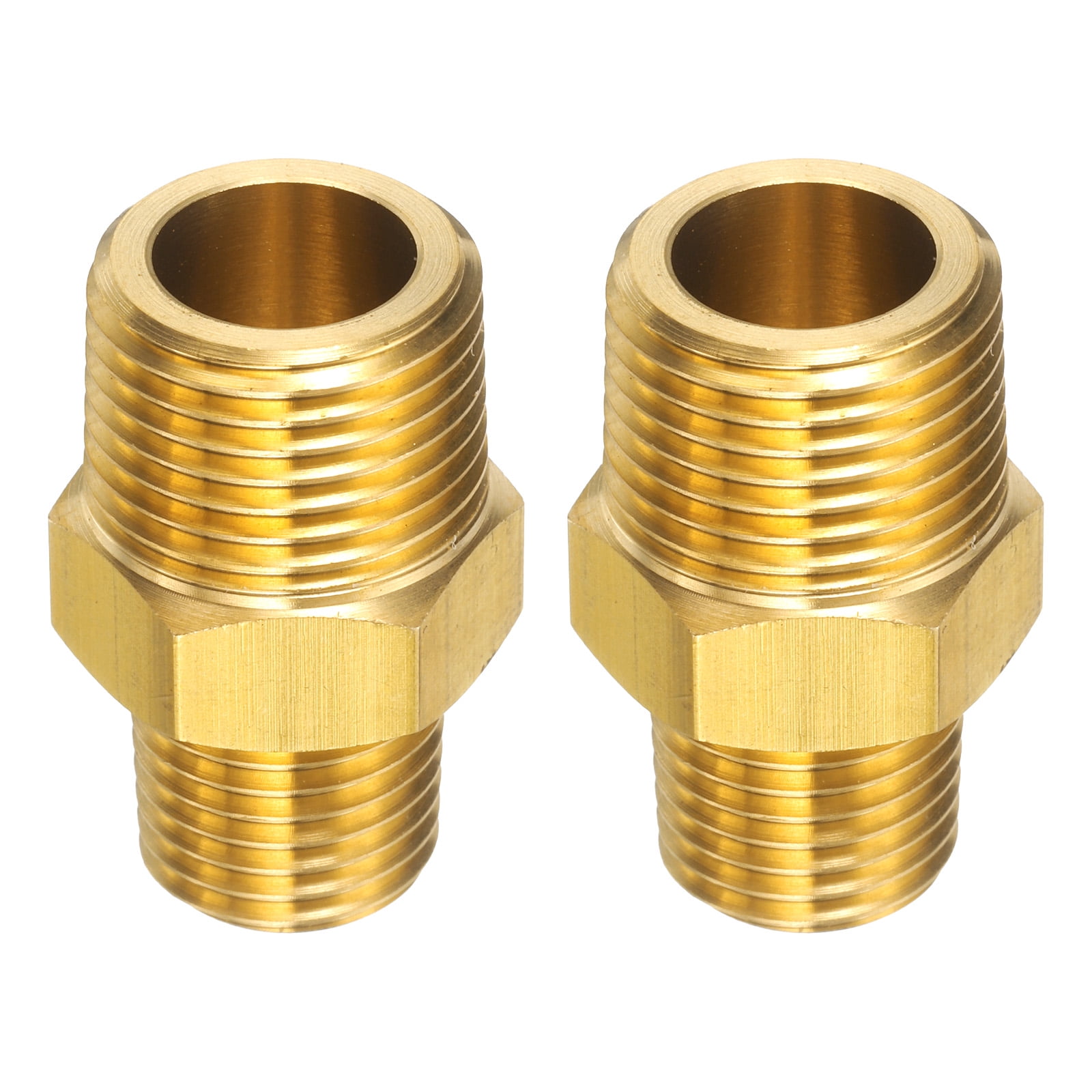 Uxcell 2pcs Brass Pipe Fitting 3/8" NPT x 1/4" NPT Male Brass Hex ...