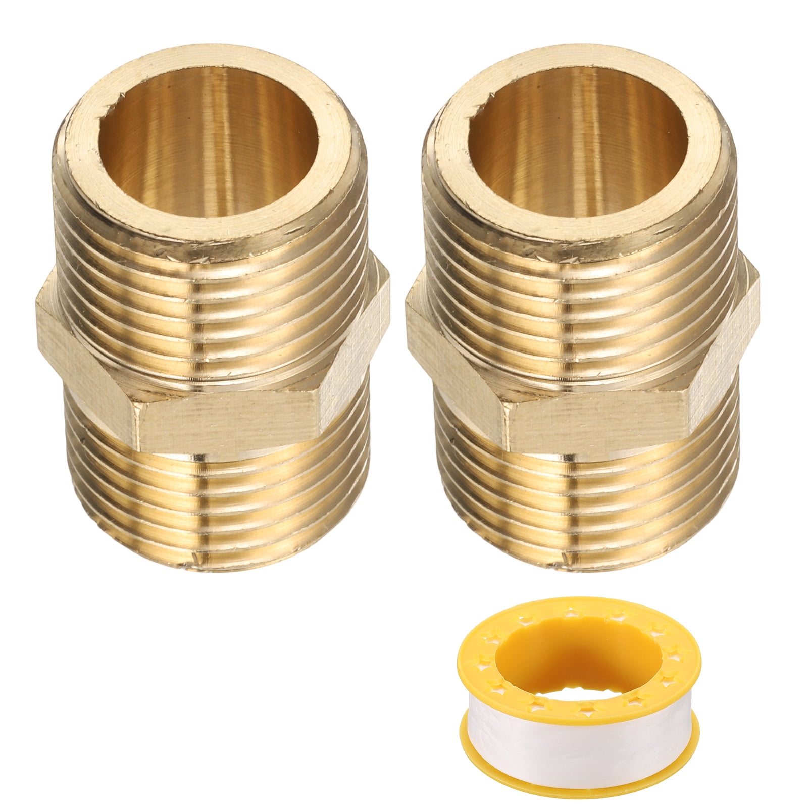 Uxcell 2pcs Brass Threaded Pipe Fitting G 1/2 NPT Male Nipple Pipe ...
