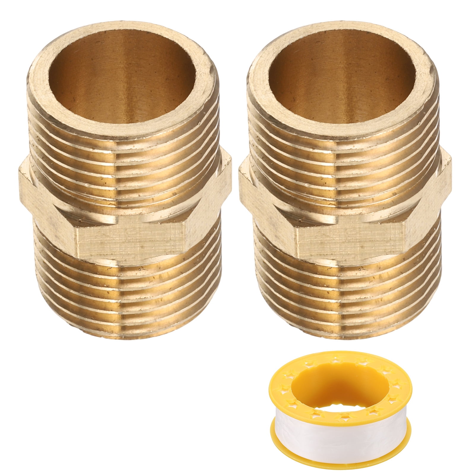 Uxcell 2pcs Brass Threaded Pipe Fitting G 3/8 NPT Male Nipple Pipe ...