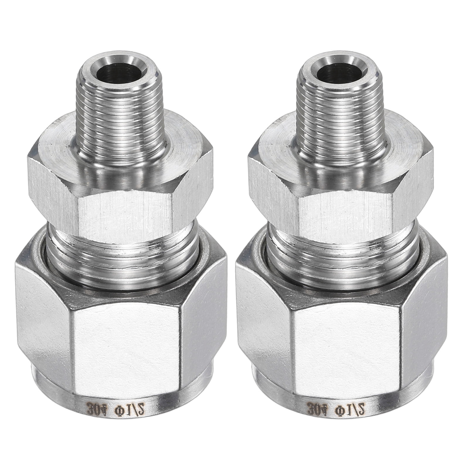 Uxcell 2pcs Compression Fitting 1/2" OD x 1/8" NPT Male Stainless Steel Coupler Adapter ...