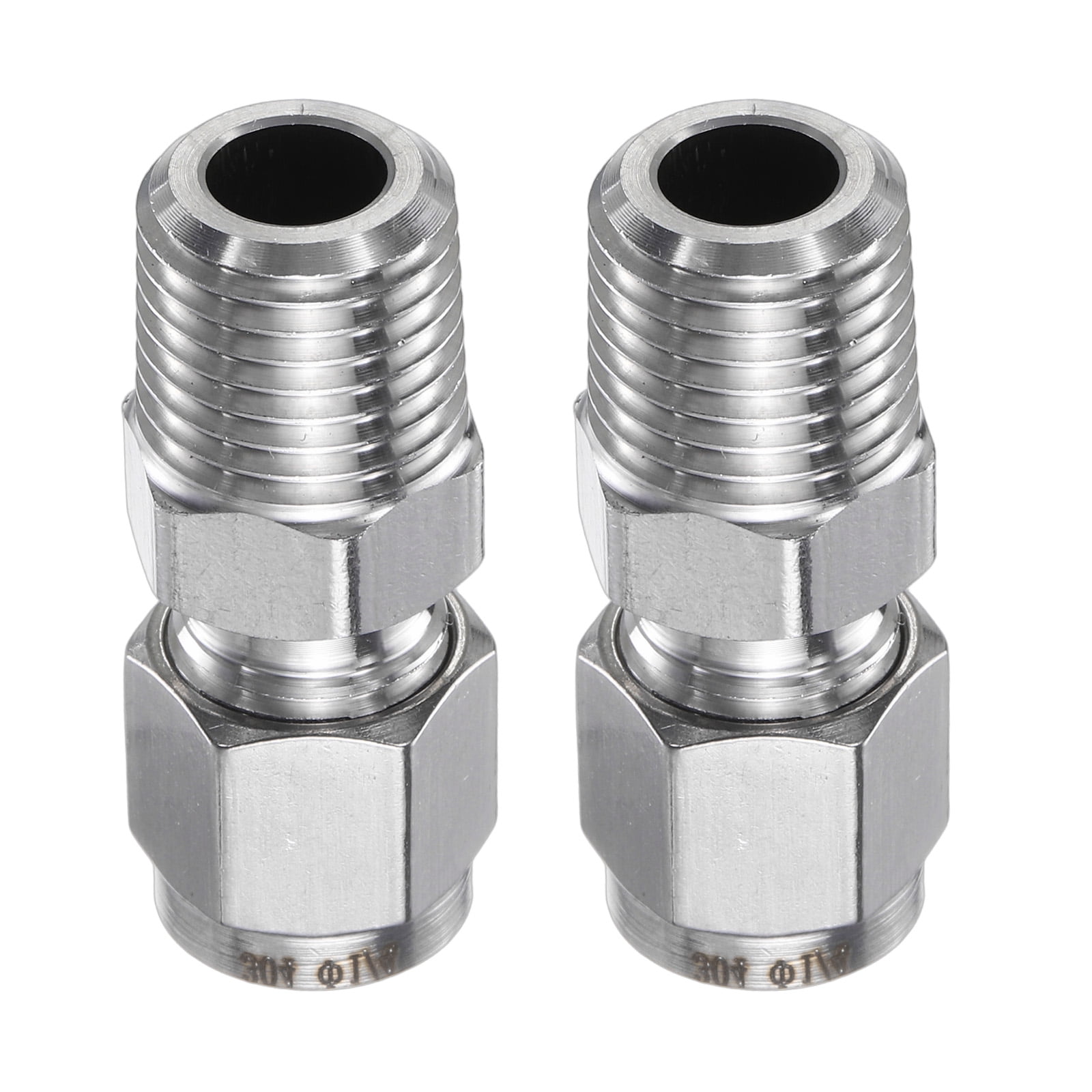 Uxcell 2pcs Compression Fitting 1/4" OD x 1/4" NPT Male Stainless Steel Coupler Adapter ...