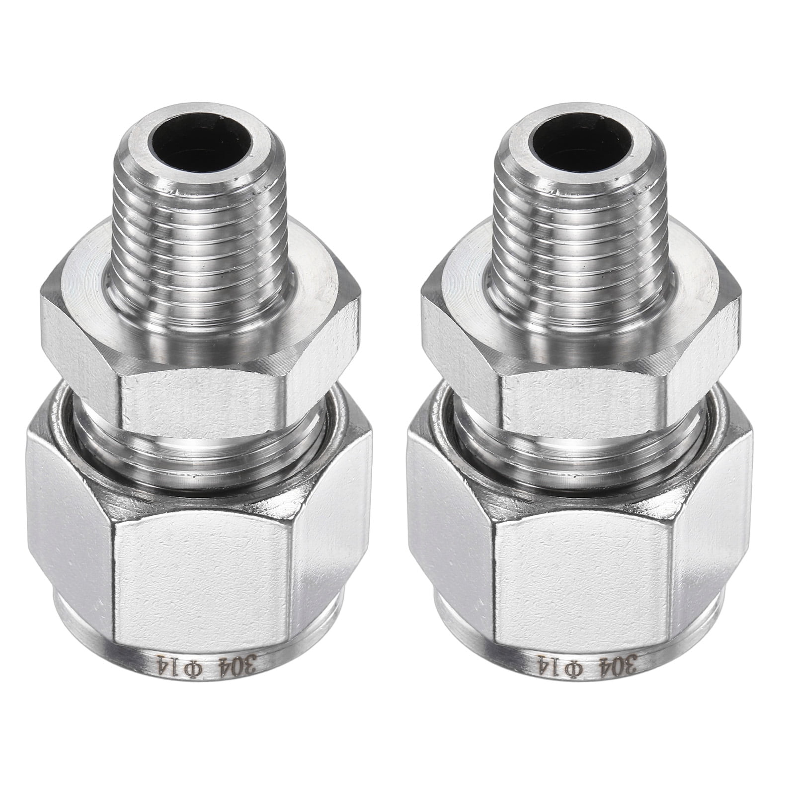 Uxcell 2pcs Compression Fitting 14mm OD x 1/4" NPT Male Stainless Steel Coupler Adapter ...