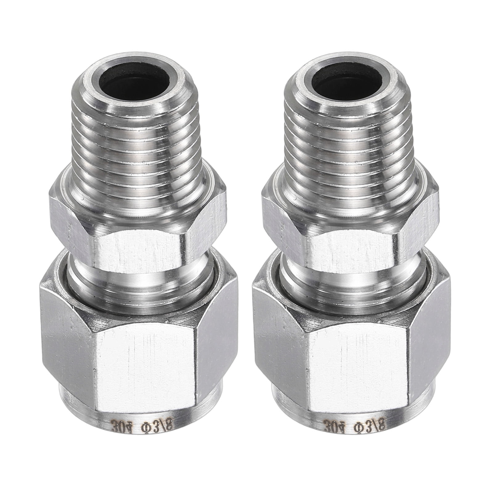 Uxcell 2pcs Compression Fitting 3/8" OD x 1/4" NPT Male Stainless Steel Coupler Adapter ...