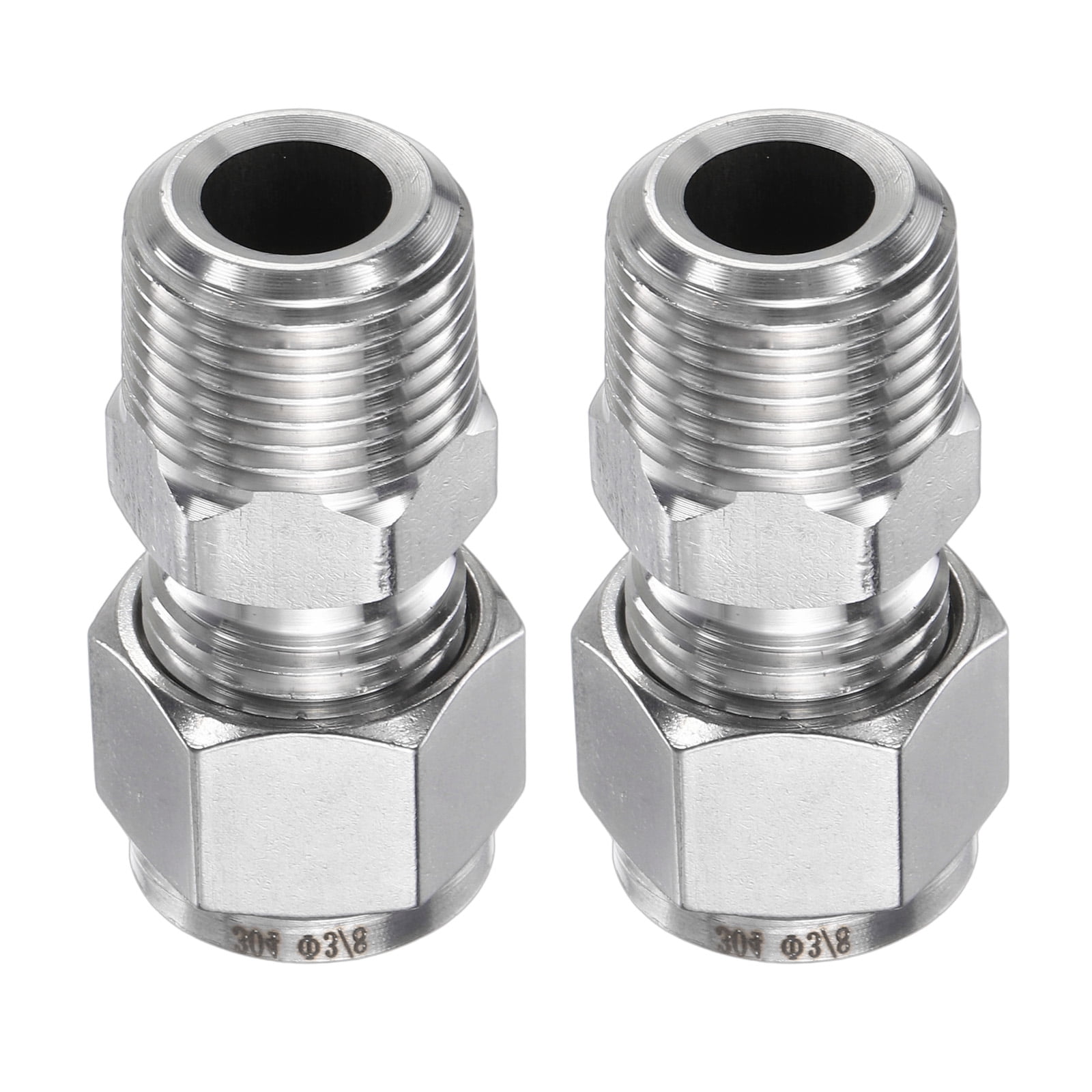 Uxcell 2pcs Compression Fitting 3/8" OD x 3/8" NPT Male Stainless Steel Coupler Adapter ...