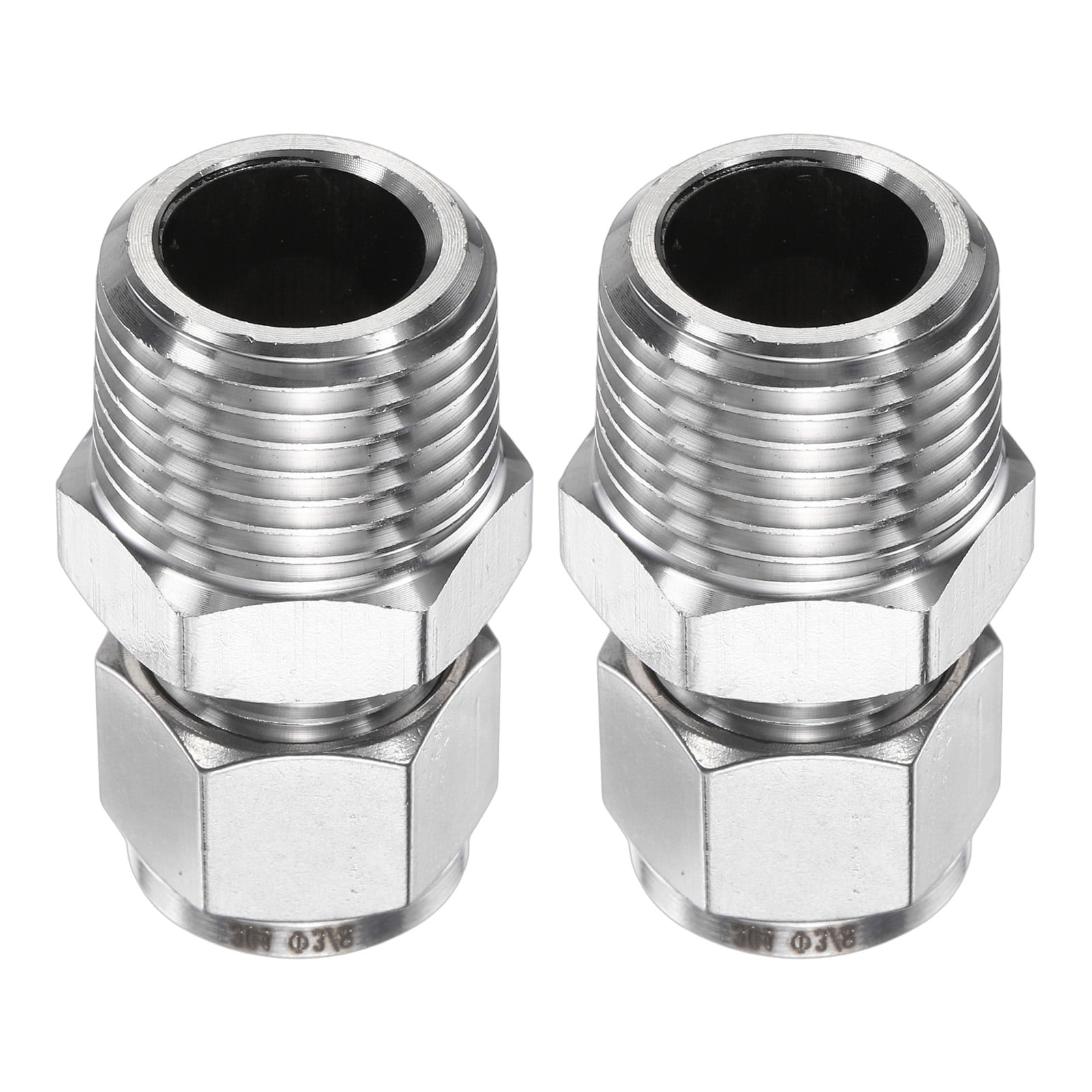 Uxcell 2pcs Compression Fitting 3/8" x 1/2" NPT Male Stainless Steel Coupler Adapter - Walmart.com