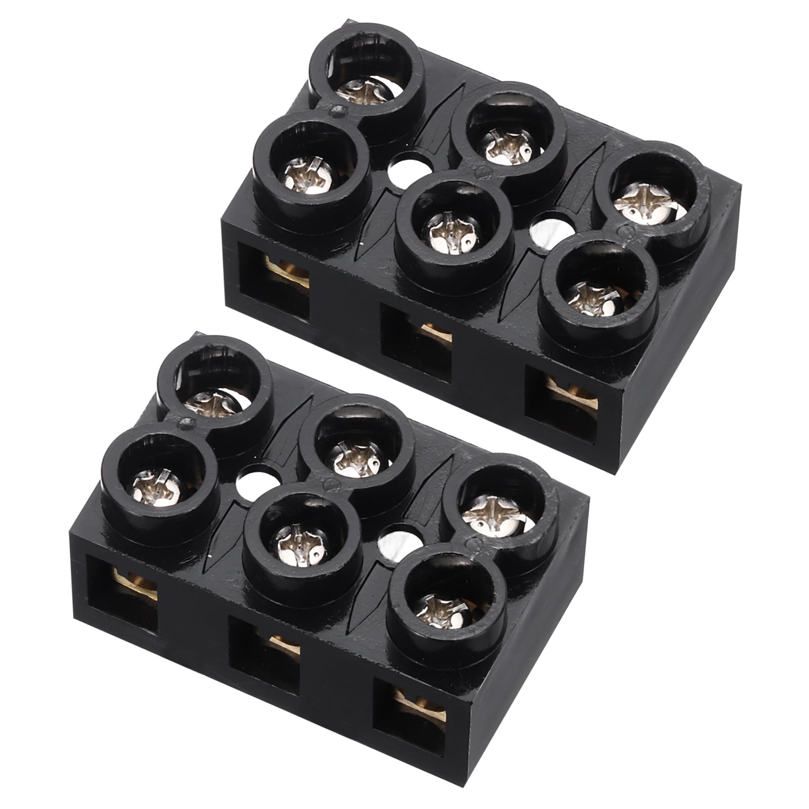 Uxcell 2pcs Dual Row Terminal Block, 3 Positions 500V 60A Screw Terminals Strip, Cable Barrier ...