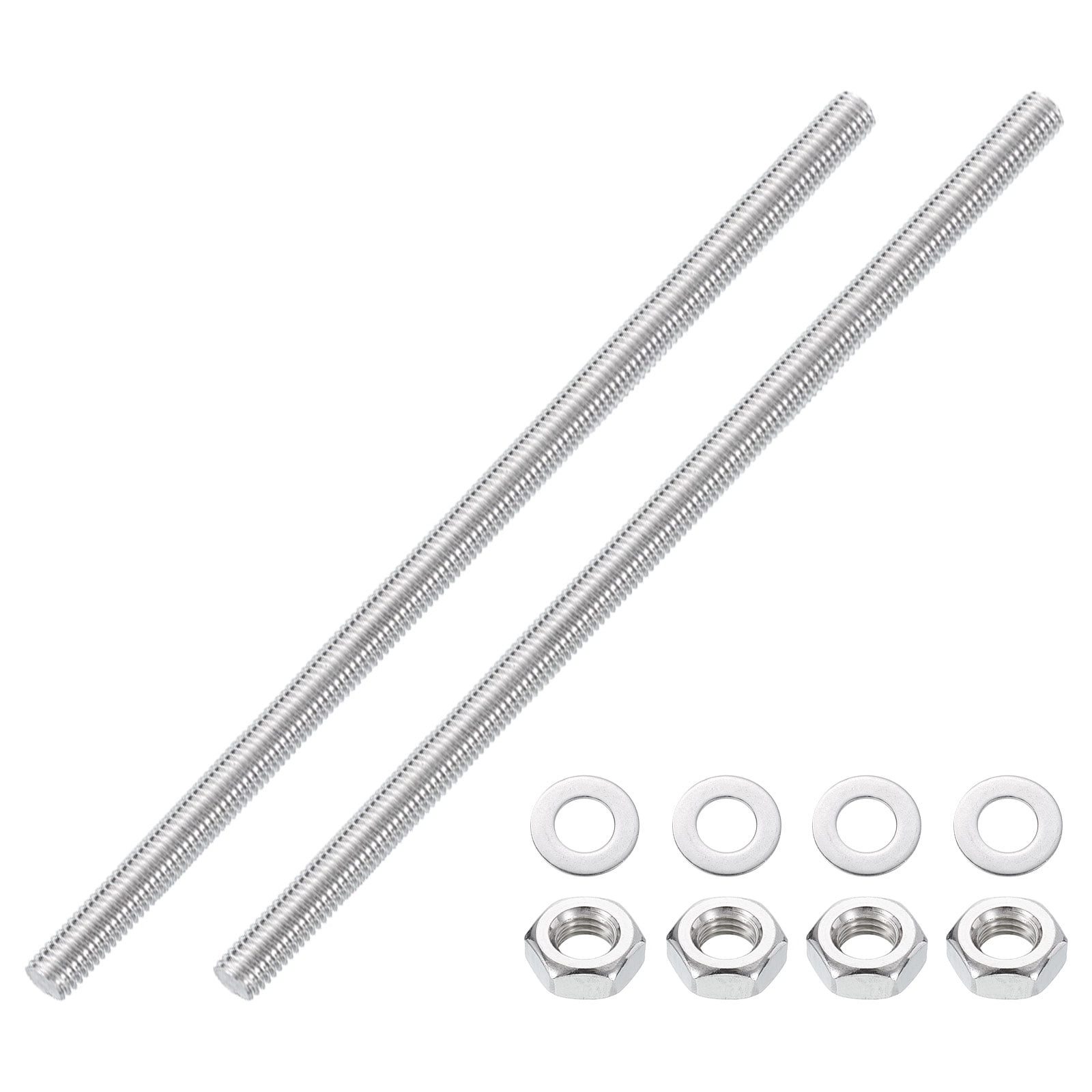 Uxcell 2pcs Fully Threaded Rod, M10 x 250mm 201 Stainless Steel Right ...