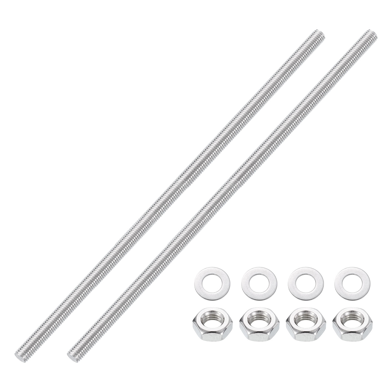 Uxcell 2pcs Fully Threaded Rod, M10 x 300mm 201 Stainless Steel Right ...