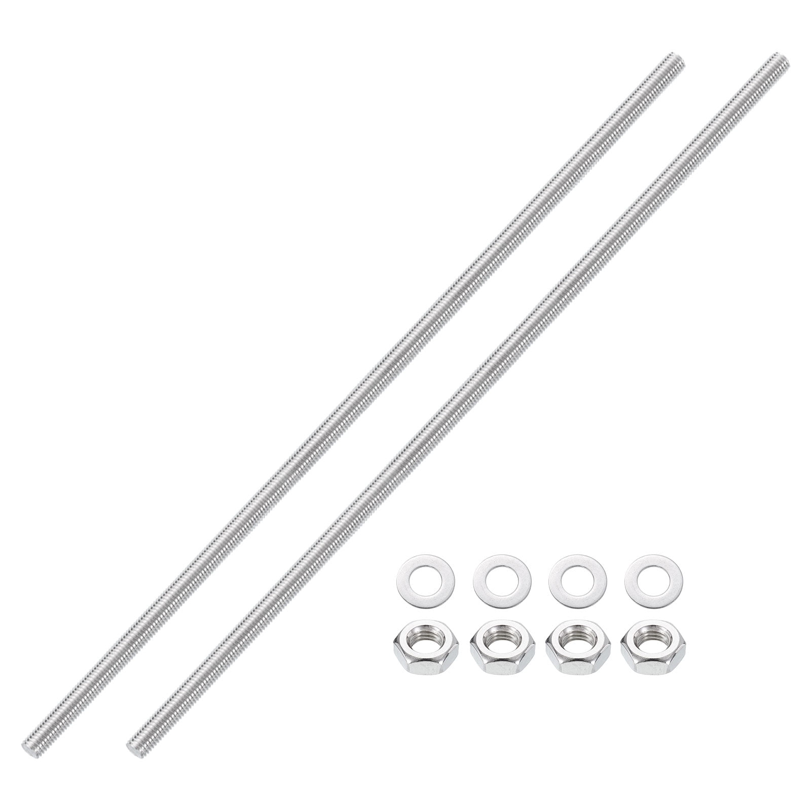 Uxcell 2pcs Fully Threaded Rod, M10 x 400mm 201 Stainless Steel Right ...