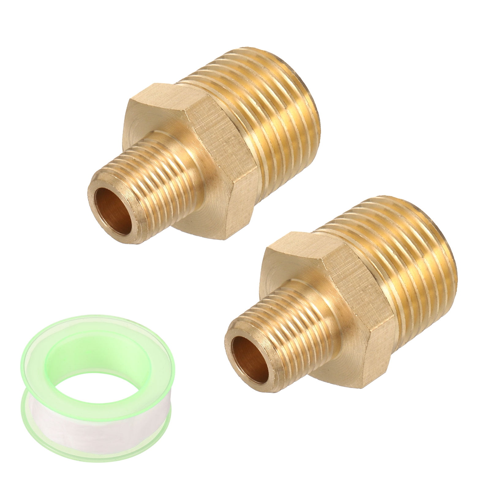 Uxcell 2pcs Hex Nipple Brass Pipe Fitting, 1/8 NPT Male x 3/8 NPT Male Threaded Pipe Adapter ...